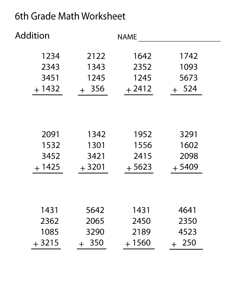 Math Worksheets For Grade 6 K5 Worksheets